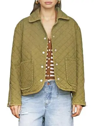 Avec Les Filles Diamond Quilted Cotton Jacket - Jungle