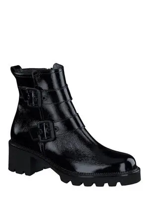 Paul Green Balboa Moto Boot - Black Crinkled Patent