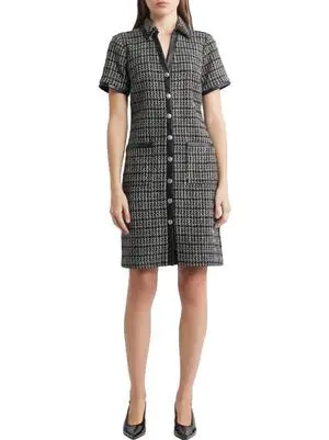 ELIZA J Button Front Tweed Shirtdress
