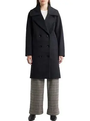 Bernardo Double-Breasted Knit Coat Black