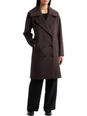Bernardo Double-Breasted Knit Coat Seal Brown