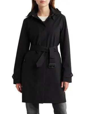 SAVE THE DUCK Jackie Water Resistant Raincoat With Removable Hood - Black