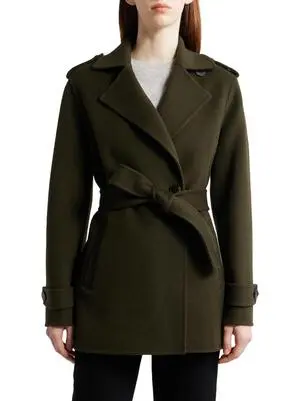 Michael Kors Double Face Wool Blend Crop Trench Coat Ivy
