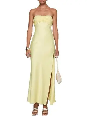 Princess Polly Strapless Maxi Cocktail Dress - Lemon