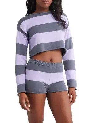 FLORENCE BY MILLS Striped Crop Rugby Sweater - Grisalle Millie Lavender