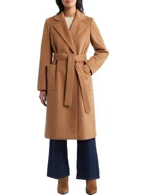 Sam Edelman Longline Wrap Coat Camel