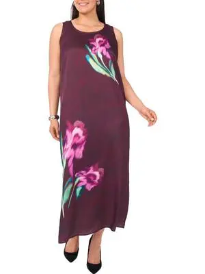 Vince Camuto Floral Print Sleeveless Maxi Dress - Grape Wine