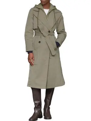 Avec Les Filles Double Breasted Trench Coat With Hooded Quilted Bib - Sage
