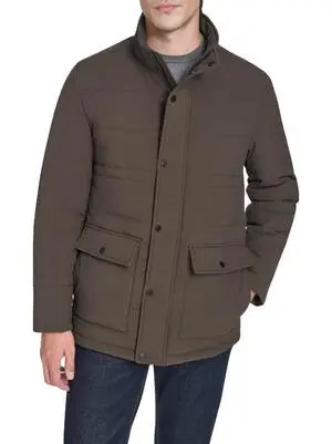 Cole Haan Stretch Crinkle Quilted Jacket Brown
