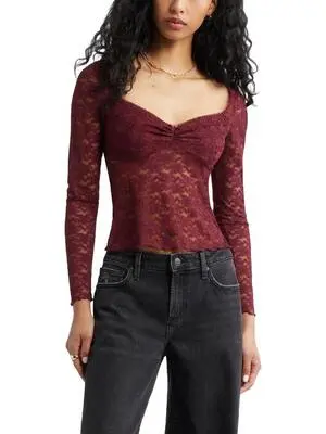 Bp. Floral Lace Top - Burgundy Tannin