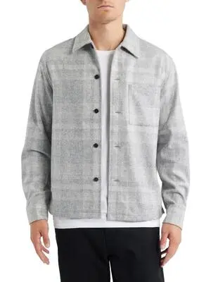 Theory Shaded Plaid Shirt Jacket - Light Gray Melange