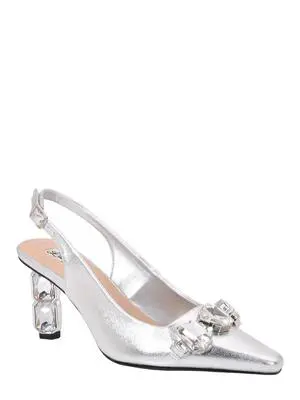 LADY COUTURE Jewel Heel Slingback Pumps Silver