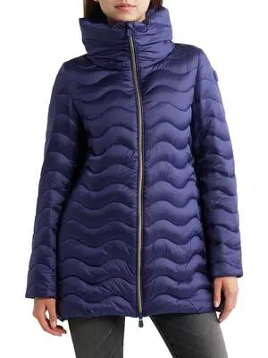 SAVE THE DUCK Livette Wavy Quilted Water Repellent Puffer Jacket - Navy Blue