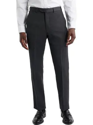 Emporio Armani Flat Front Wool Dress Pants - Solid Black
