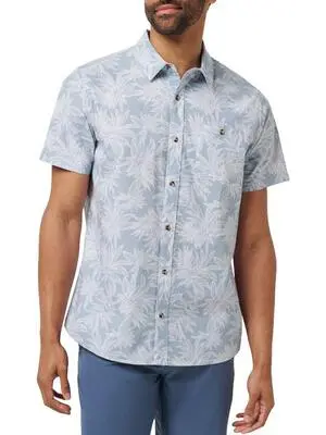 Travis Mathew Poolside Sips Short Sleeve Button-up Shirt - Heather Dusty Blue