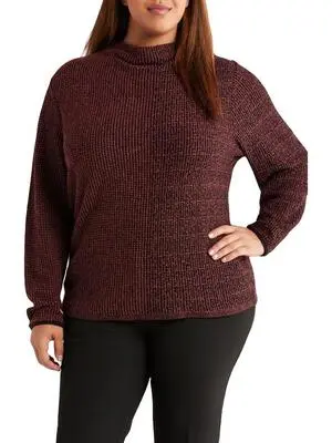 NIC+ZOE Pixel Knit Funnel Neck Sweater - Red Mix