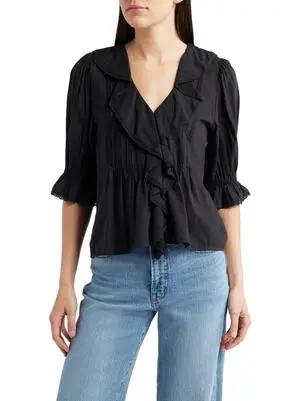 Madewell Ruffled Puff-sleeve Top - Jet Black