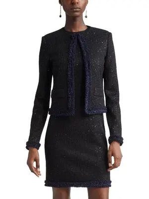 St. John Sequin Tweed Knit Jacket - Black/navy