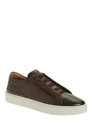 BOSS Textured Leather Low Top Sneaker - Dark Brown