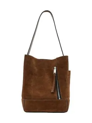 ALLSAINTS Alba Leather Hobo Bag - Chestnut Brown Suede