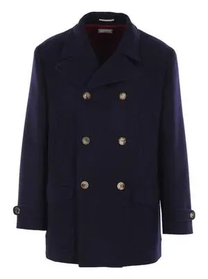 Brunello Cucinelli Double-breasted Coat - Navy/lead+rub