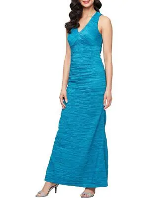 Alex Evenings Crinkle Sleeveless Cocktail Dress - Aqua