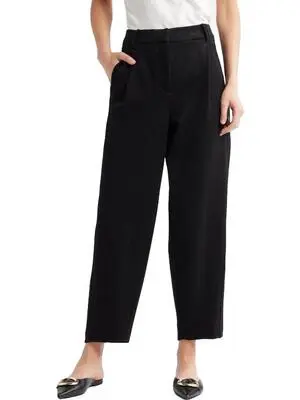 Wit & Wisdom Skyrise Pleated Pinstripe Barrel Leg Ankle Trousers - Black