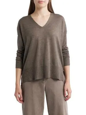 Eileen Fisher Boxy Merino Wool Sweater - Light Wren
