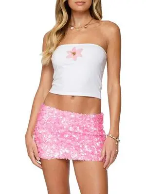 EDIKTED Luli Beaded Flower Crop Tube Top - White