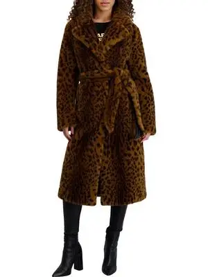 Karl Lagerfeld Paris Printed Faux Fur Wrap Coat - Leopard