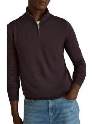 REISS Blackhall Wool Quarter Zip Pullover - Dark Bordeaux