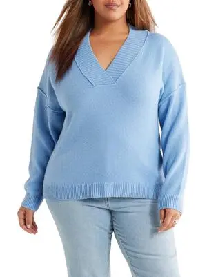 Treasure & Bond Slouchy V-neck Sweater - Blue Topsail