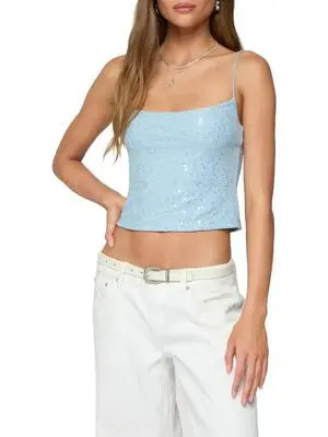 EDIKTED Sequin Crop Camisole - Light-blue