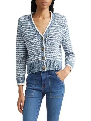 Veronica Beard Ansonia Stripe Cotton Cardigan - Lake Mist Multi