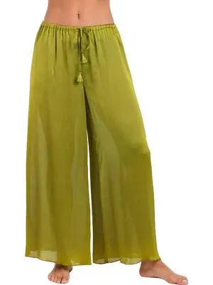 SUNSHINE 79 Radiance Textured Satin Cover-up Palazzo Pants - Olive