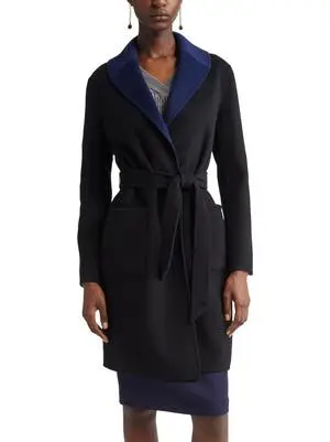 St. John Two-tone Double Face Wool & Cashmere Coat - Black/navy