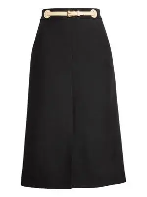 Valentino Garavani Belted Virgin Wool & Silk Midi Skirt - Black/light Hazelnut