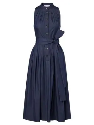 Carolina Herrera Gathered Cotton-blend Midi Dress - Blue