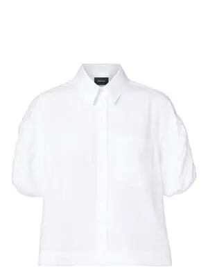 Simone Rocha Cropped Puff-sleeve Cotton Poplin Shirt - White
