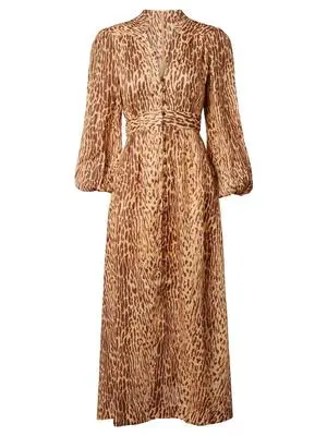 Zimmermann Cascadian Leopard-print Linen Midi Dress - Brown