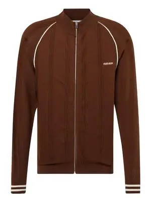 Miu Miu Logo Cotton-blend Zip-up Cardigan - Brown