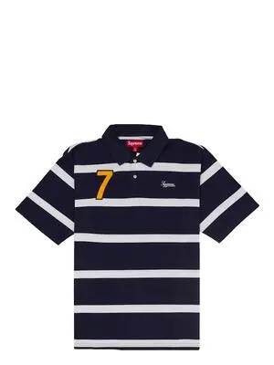 Supreme Cursive Polo Shirt Navy Blue Stripe