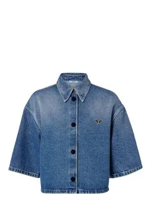 PRADA Logo Cropped Denim Shirt