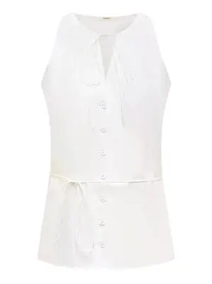 12 STOREEZ Button-up Belted Top - White