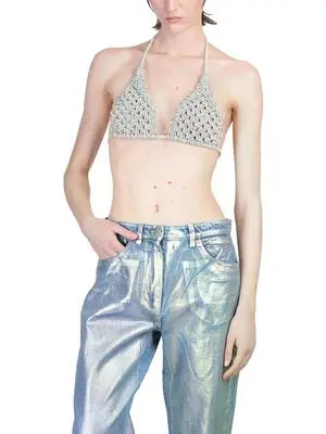 HIBOURAMA Rhinestone-embellished Top - Silver