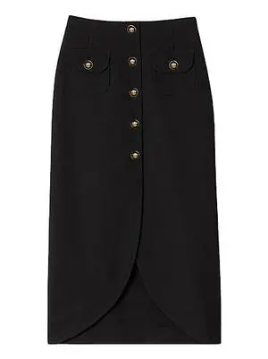 Sandro High-rise Button-down Midi Skirt - Black