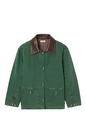 Sandro Contrast-collar Cotton Jacket - Dark Green
