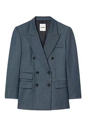 Sandro Striped Peak-lapel Double-breasted Stretch-woven Blazer - Blue
