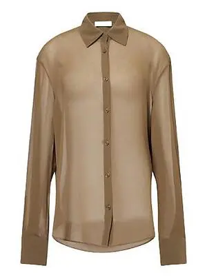 THE FRANKIE SHOP Peri Sheer Georgette Woven Shirt Khaki