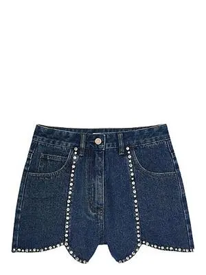 Sandro Rhinestone-embellished Tulip-hem Denim Shorts - Blue Jean